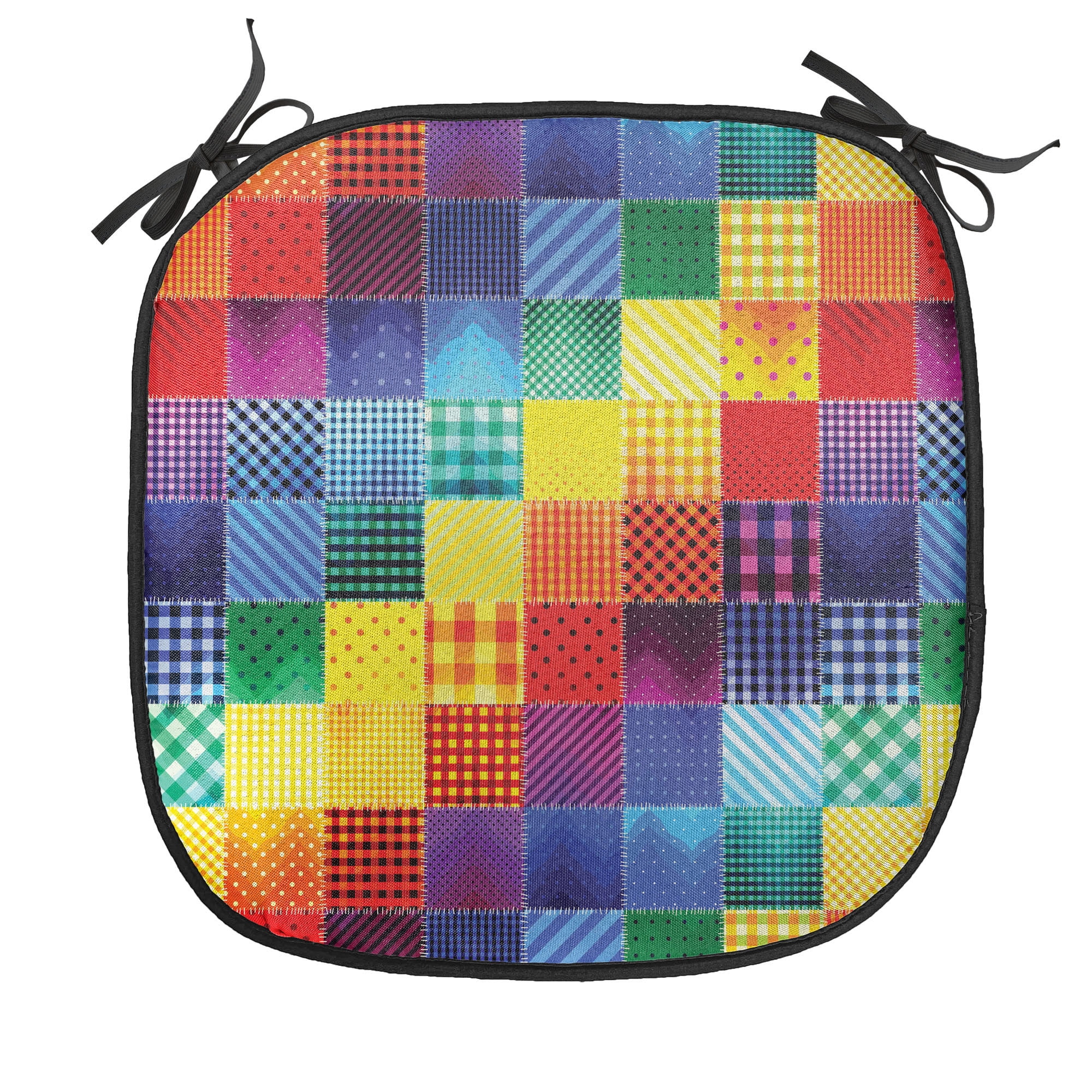 Abstract Chair Seating Cushion, Rainbow Colored Square Shaped Diverse ...