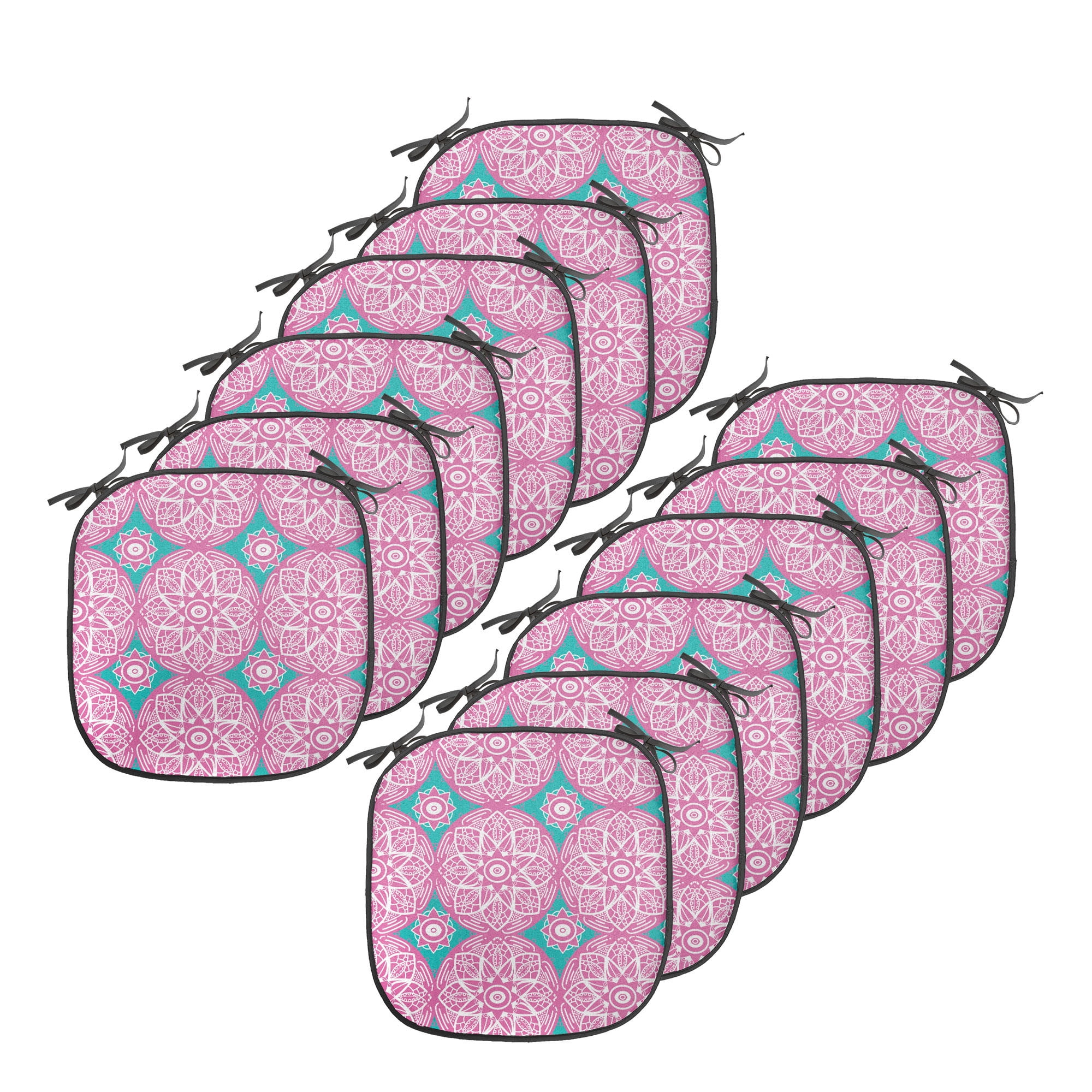Abstract Chair Seating Cushion Set of 12, Oriental Pattern of Round ...