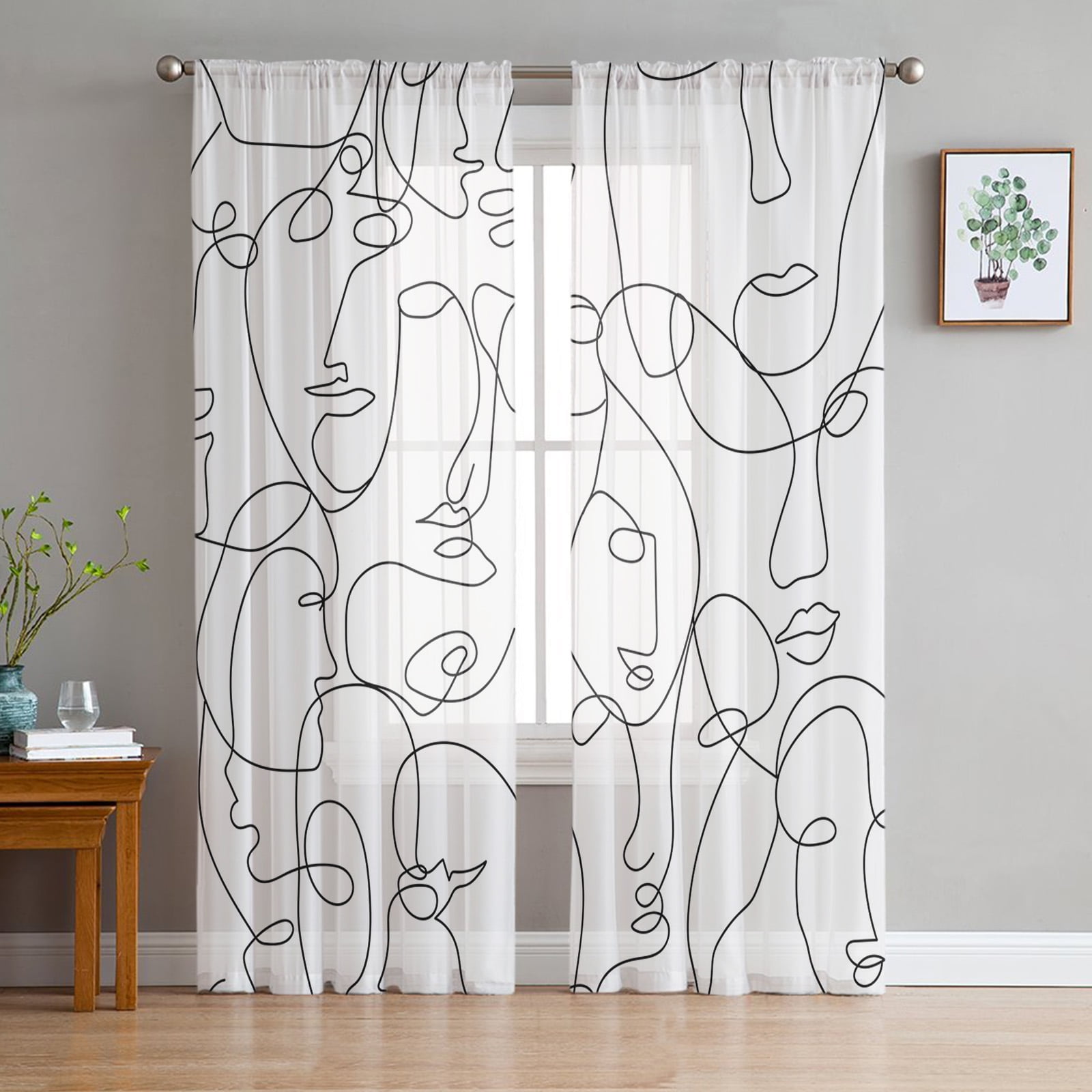 Abstract Character Line Texture Tulle In Sheer Curtains For Living Room ...