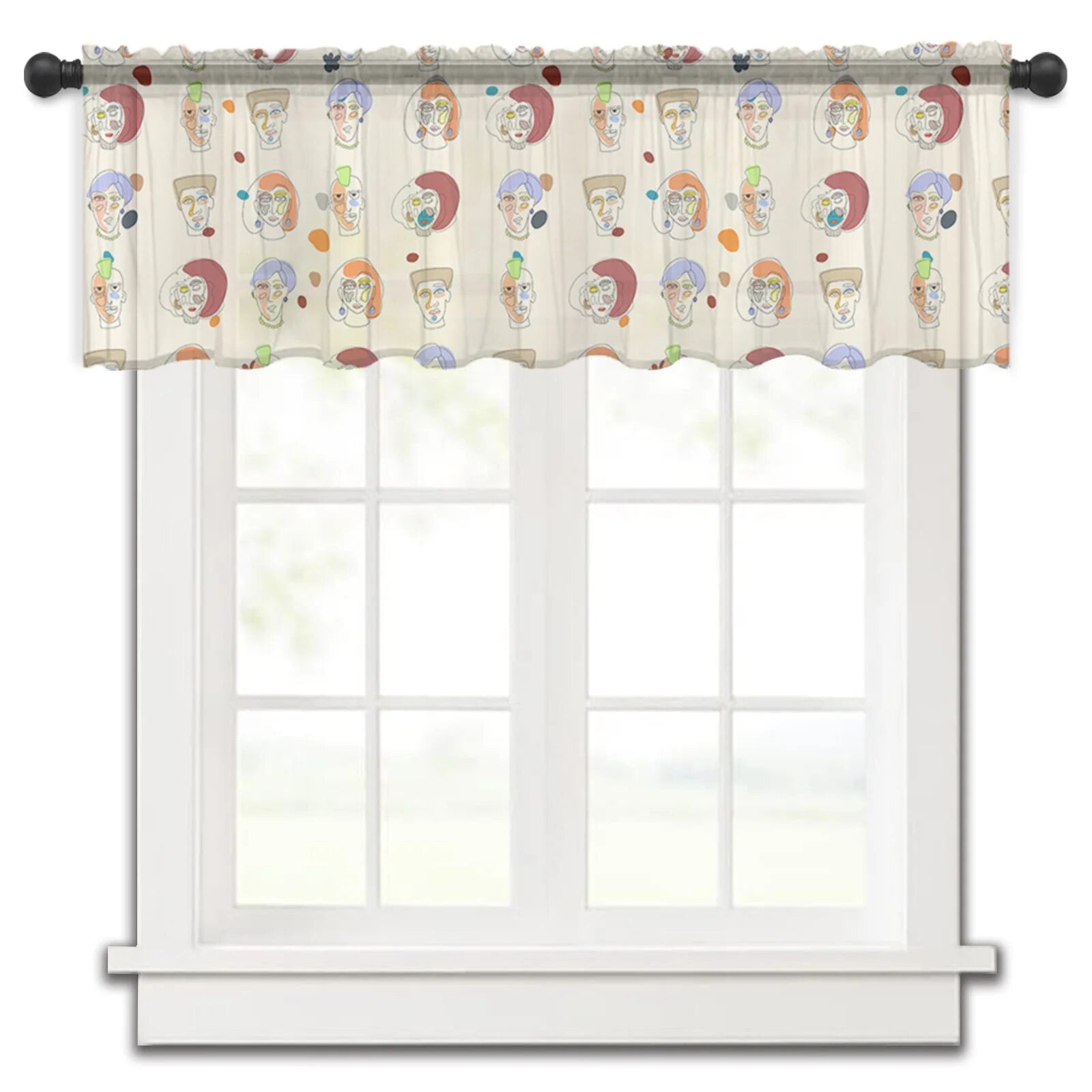 Abstract Character Men Women Small Window Curtain Tulle Sheer Short ...