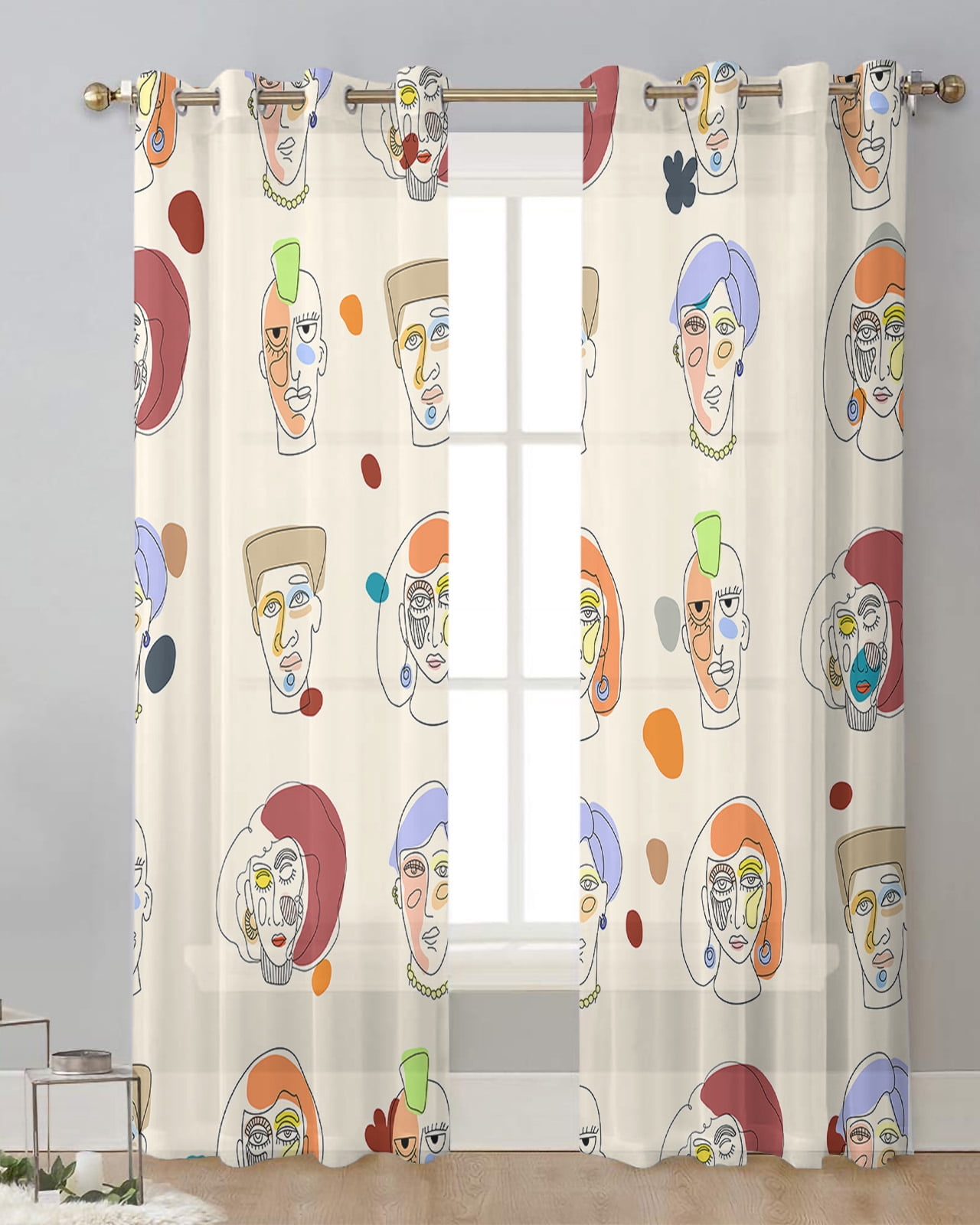 Abstract Character Men Women Tulle Window Curtains Living Room Bedroom ...