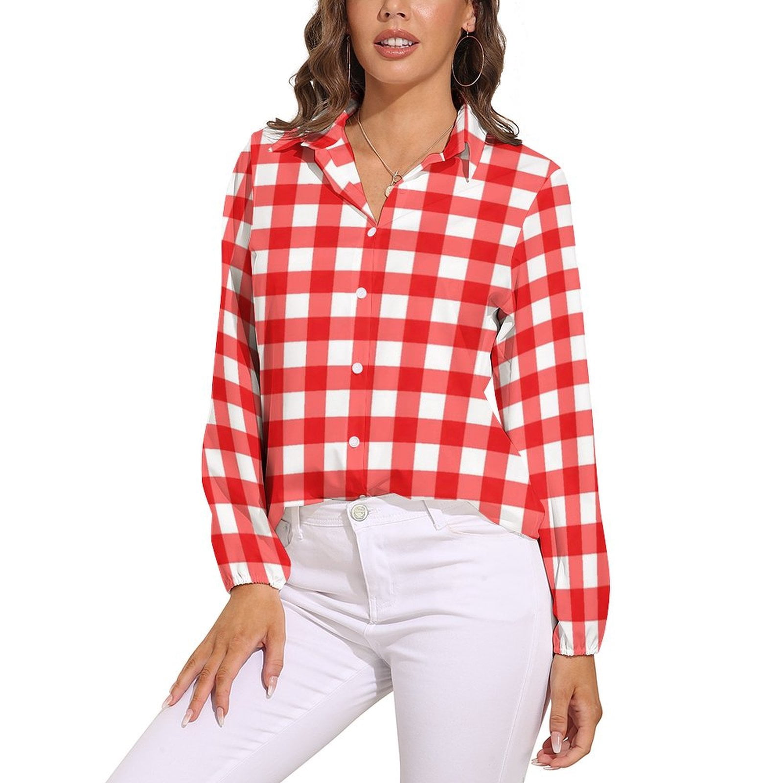 Abstract Check Print Blouse Female Black Twist Casual Loose Blouses ...