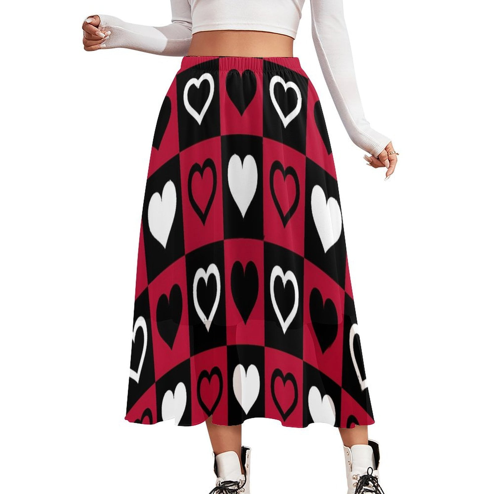 Abstract Check Print Skirt Black Twist Street Fashion Long Skirts ...