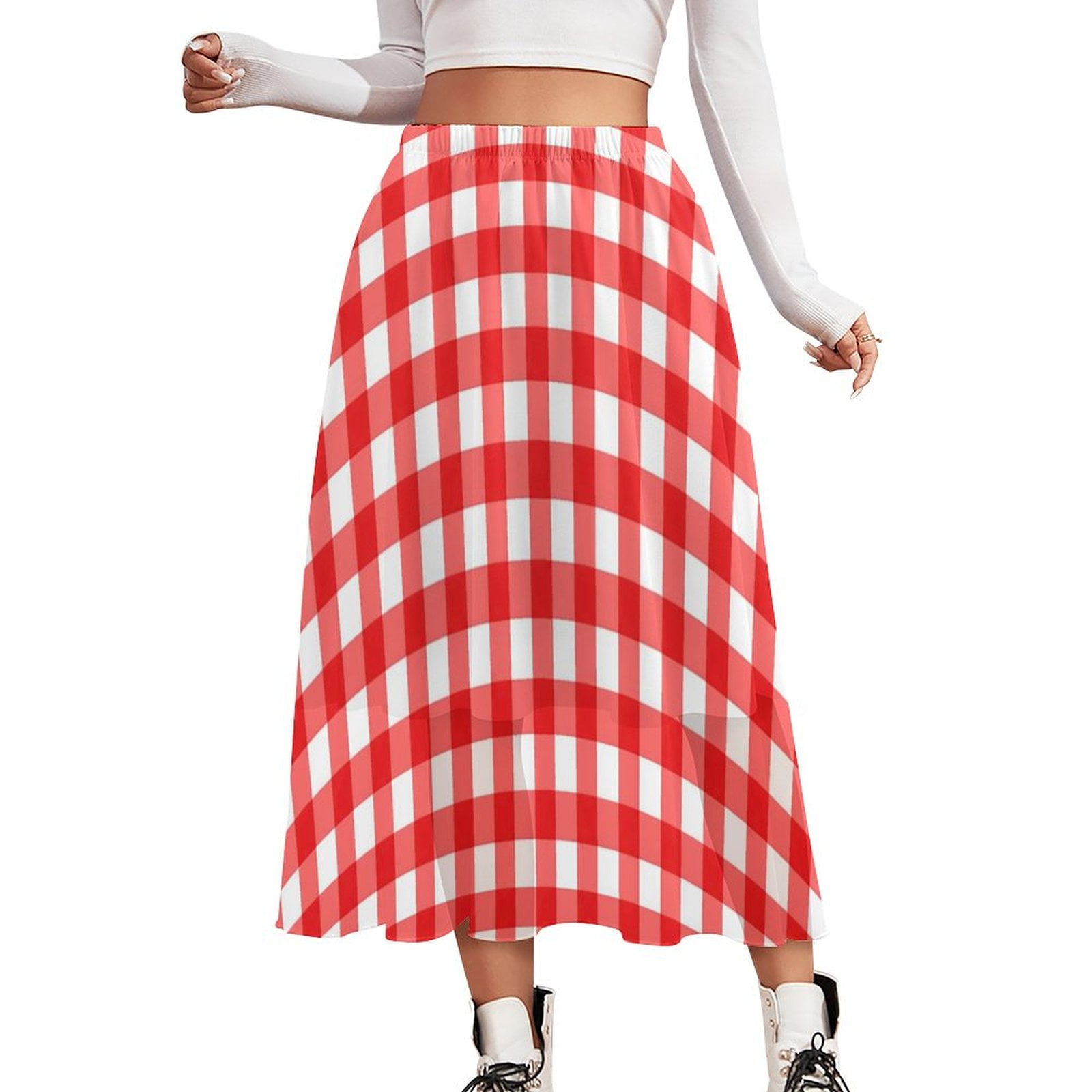 Abstract Check Print Skirt Black Twist Street Fashion Long Skirts ...