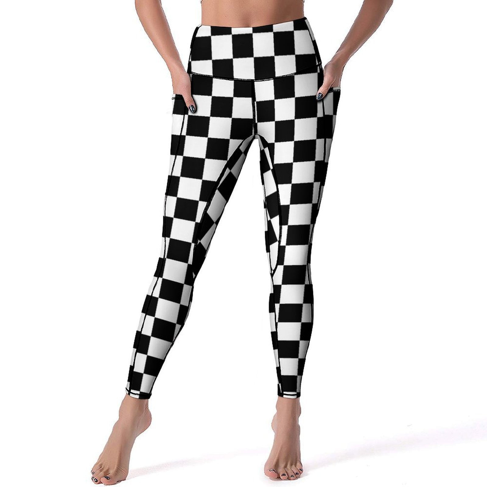 Abstract Check Print Yoga Pants Black Twist Leggings Sexy Push Up Breathable Yoga Sports Tights ...
