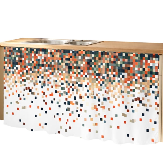Abstract Check Texture Cabinet Curtains Orange Green White Check Sink ...