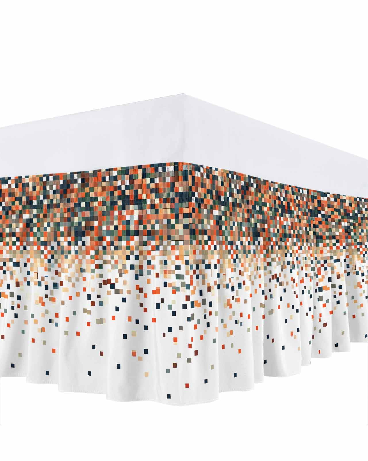 Abstract Check Texture Ruffle Bed Skirt Queen Size Orange Green White ...