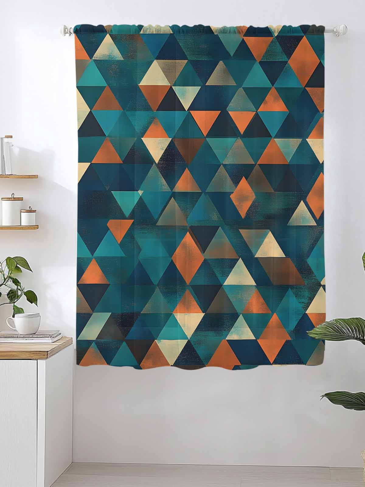 Abstract Check Texture Sheer Curtains 72 Inch Long 1 Panel Orange Green ...