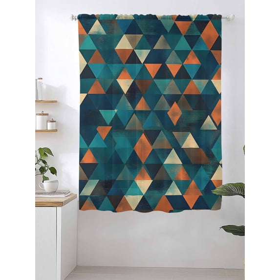Abstract Check Texture Sheer Curtains 72 Inch Long 1 Panel Orange Green ...