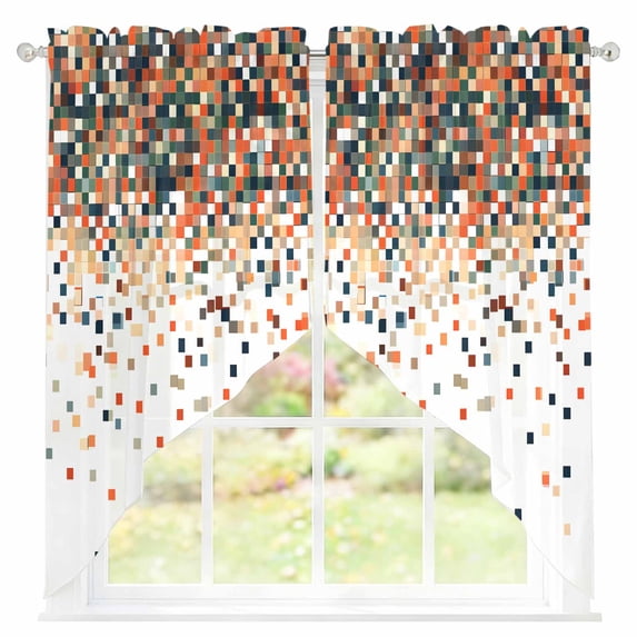Abstract Check Texture Sheer Curtains Swag Valances for Windows Orange ...