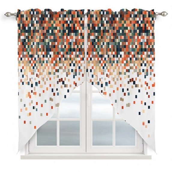 Abstract Check Texture Swag Curtain Valance for Window 2 Panels Orange ...