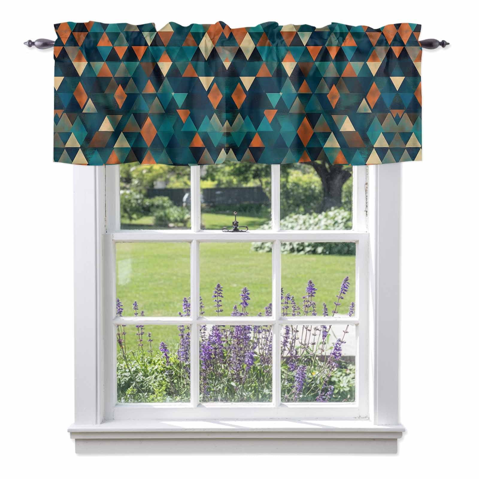 Abstract Check Texture Valance Curtain Orange Green Blue Check Window ...