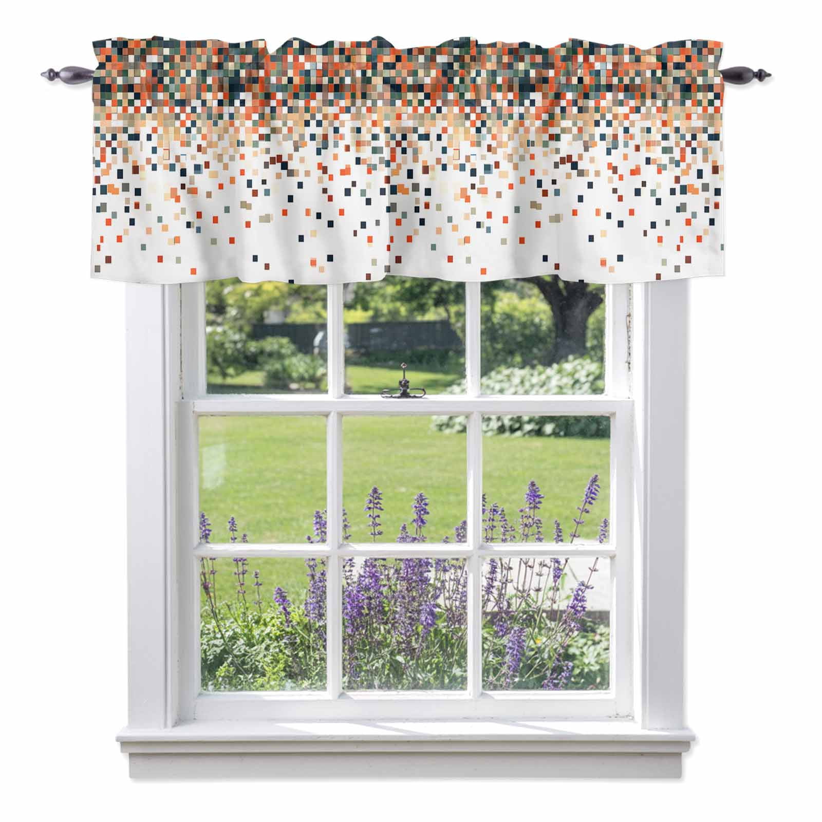 Abstract Check Texture Valances for Windows, Orange Green White Check ...