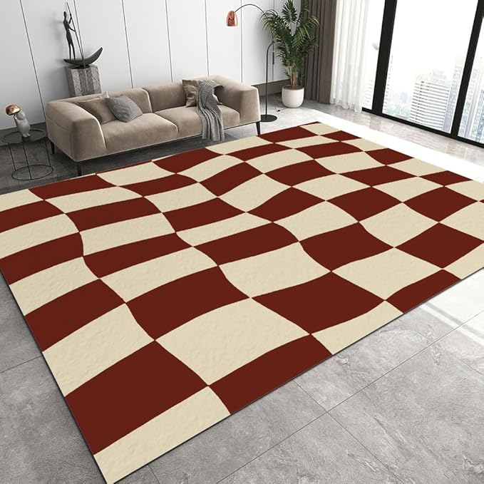 Abstract Checkerboard Pattern Area Rug, Red And White Checkered ...