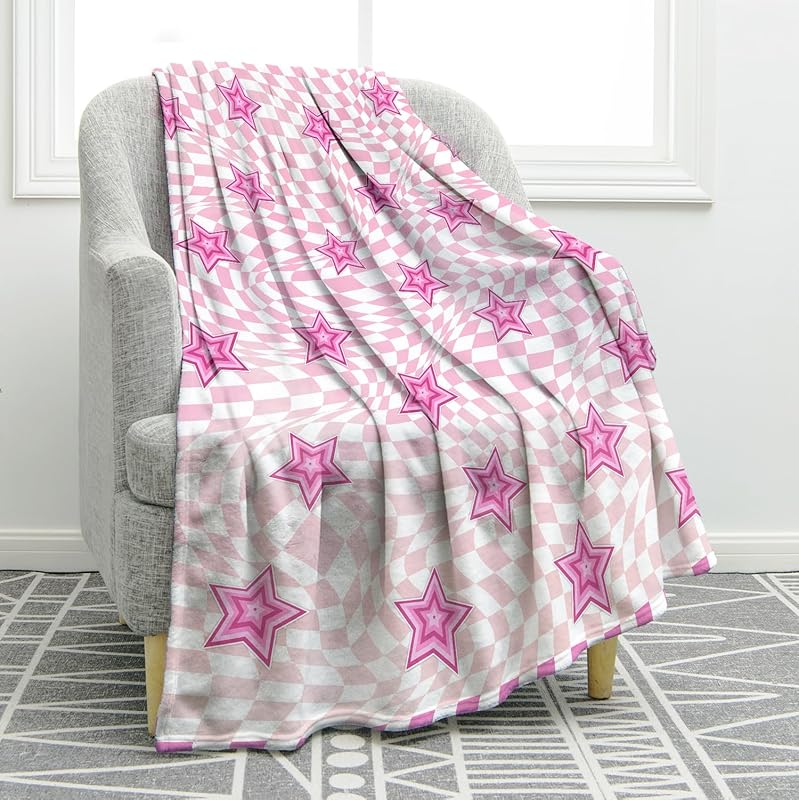 Abstract Checkered Stars Throw Blanket Gifts for Women Girls Her ...