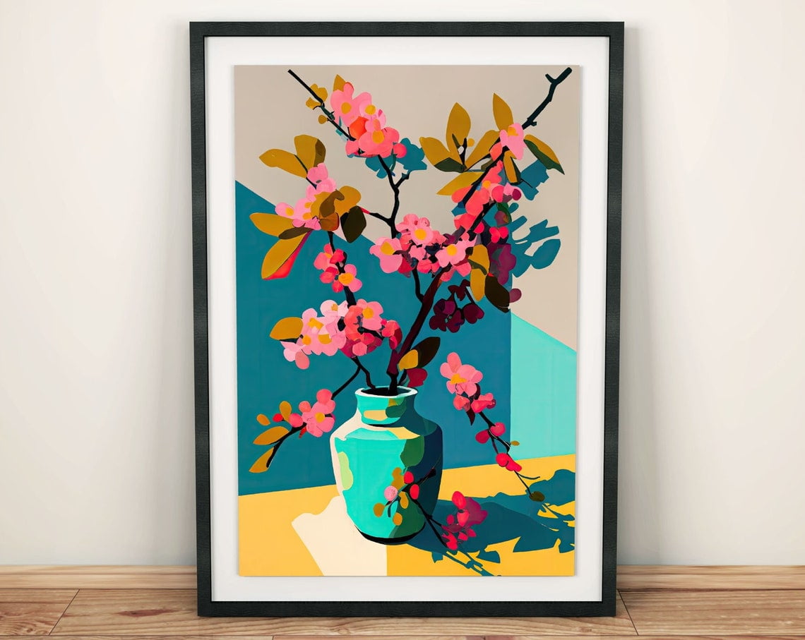 Abstract Cherry Blossom Artwork In Retro Style Japanese Cherry Blossom ...