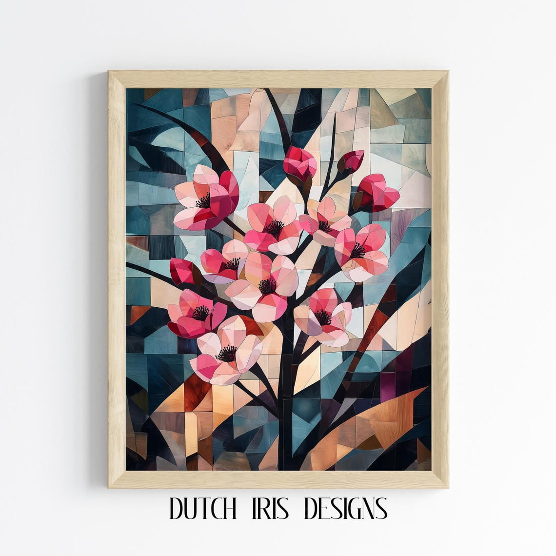 Abstract Cherry Blossom Tree Cubist, Modern Floral Art, Geometric Wall ...