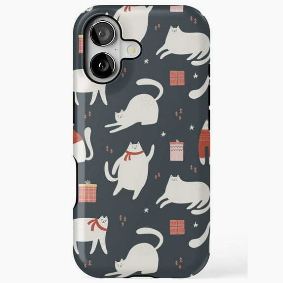 Abstract Christmas Cats Pattern Playful Festive Art Phone Case with ...