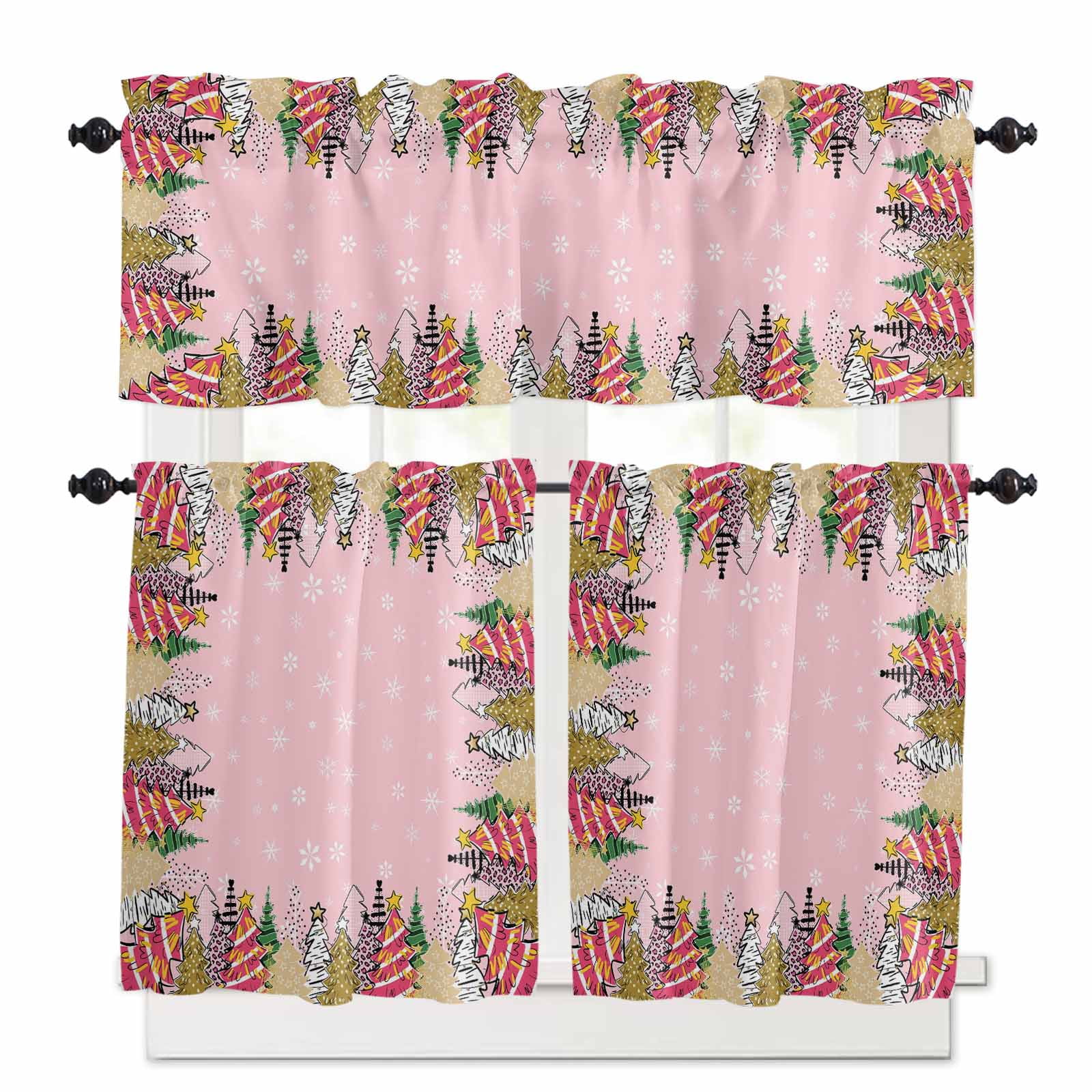 Abstract Christmas Tree Kitchen Curtains Valances and Tiers Set of 3 ...