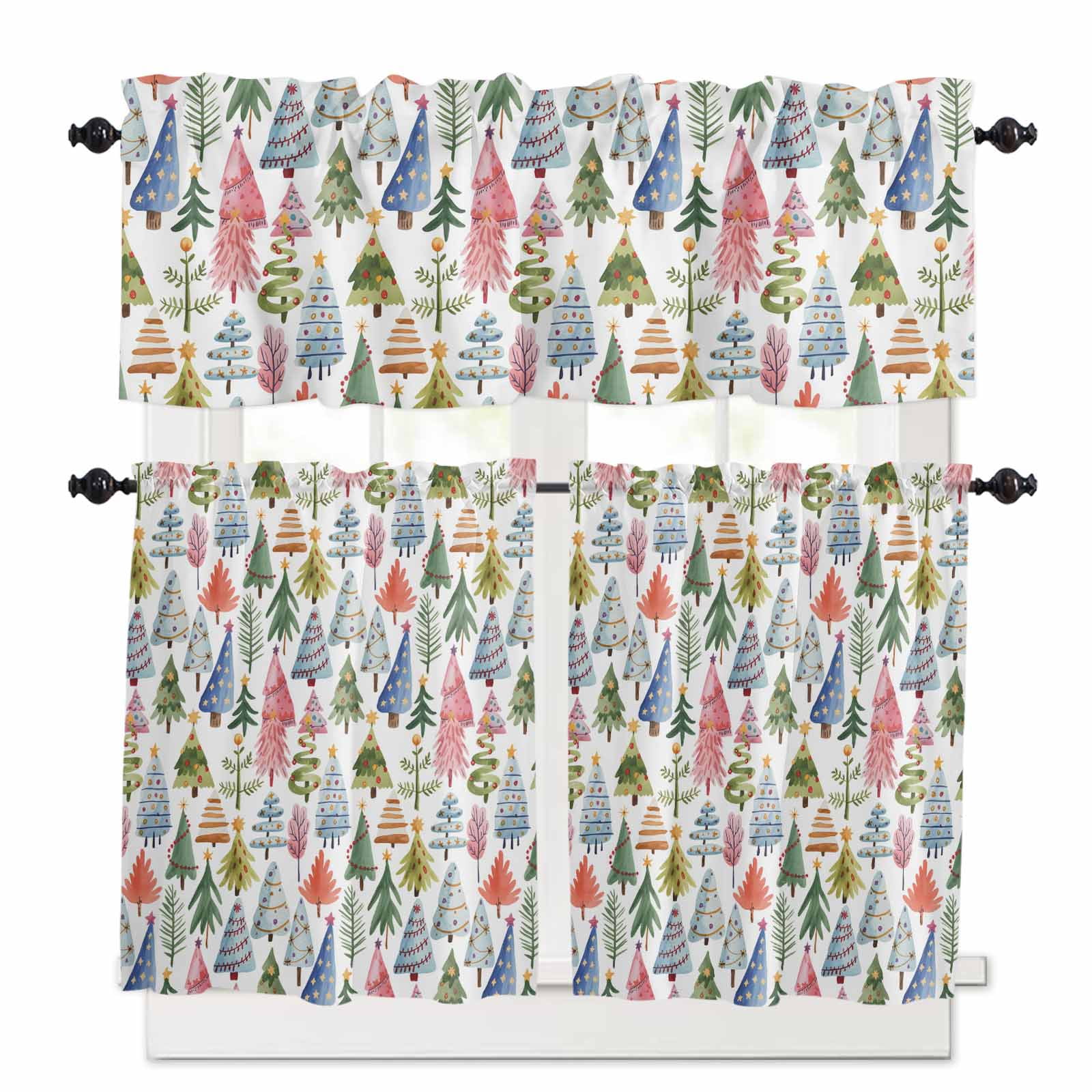 Abstract Christmas Tree Kitchen Curtains Valances and Tiers Set of 3 ...