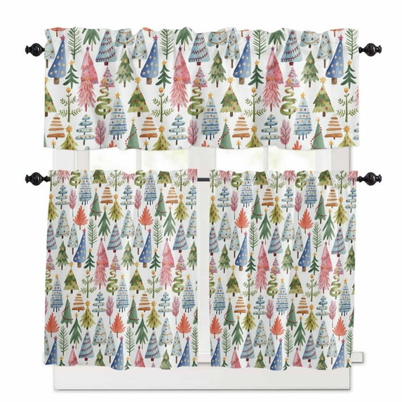 Abstract Christmas Tree Kitchen Curtains Valances and Tiers Set of 3 ...
