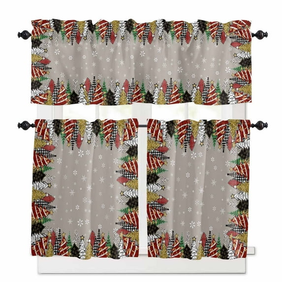 Abstract Christmas Tree Kitchen Curtains Valances and Tiers Set of 3 ...