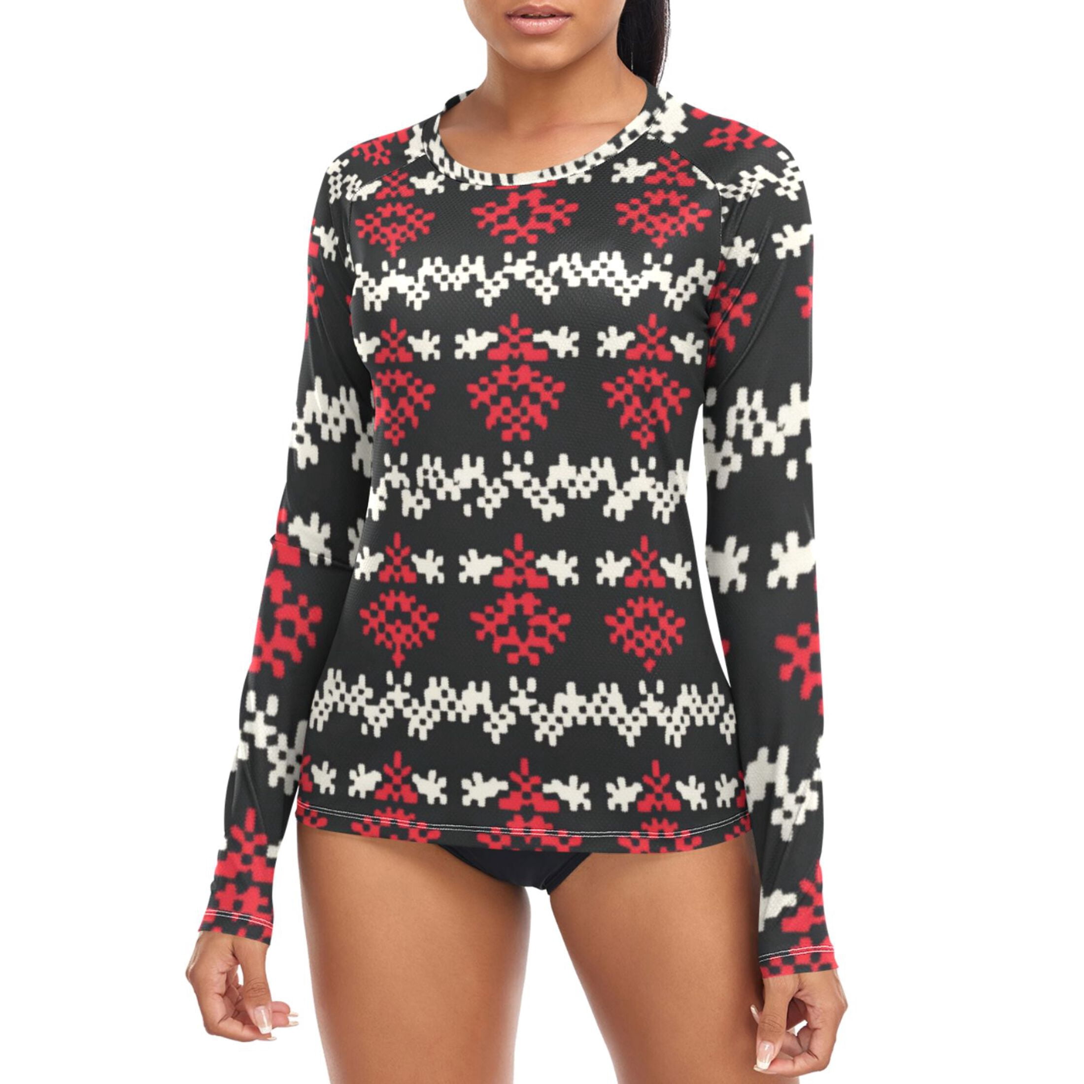 Abstract Christmas Tree Patterns Women's Rash Guard Shirts UPF 50+ Sun ...