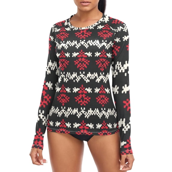 Abstract Christmas Tree Patterns Women's Rash Guard Shirts UPF 50+ Sun ...