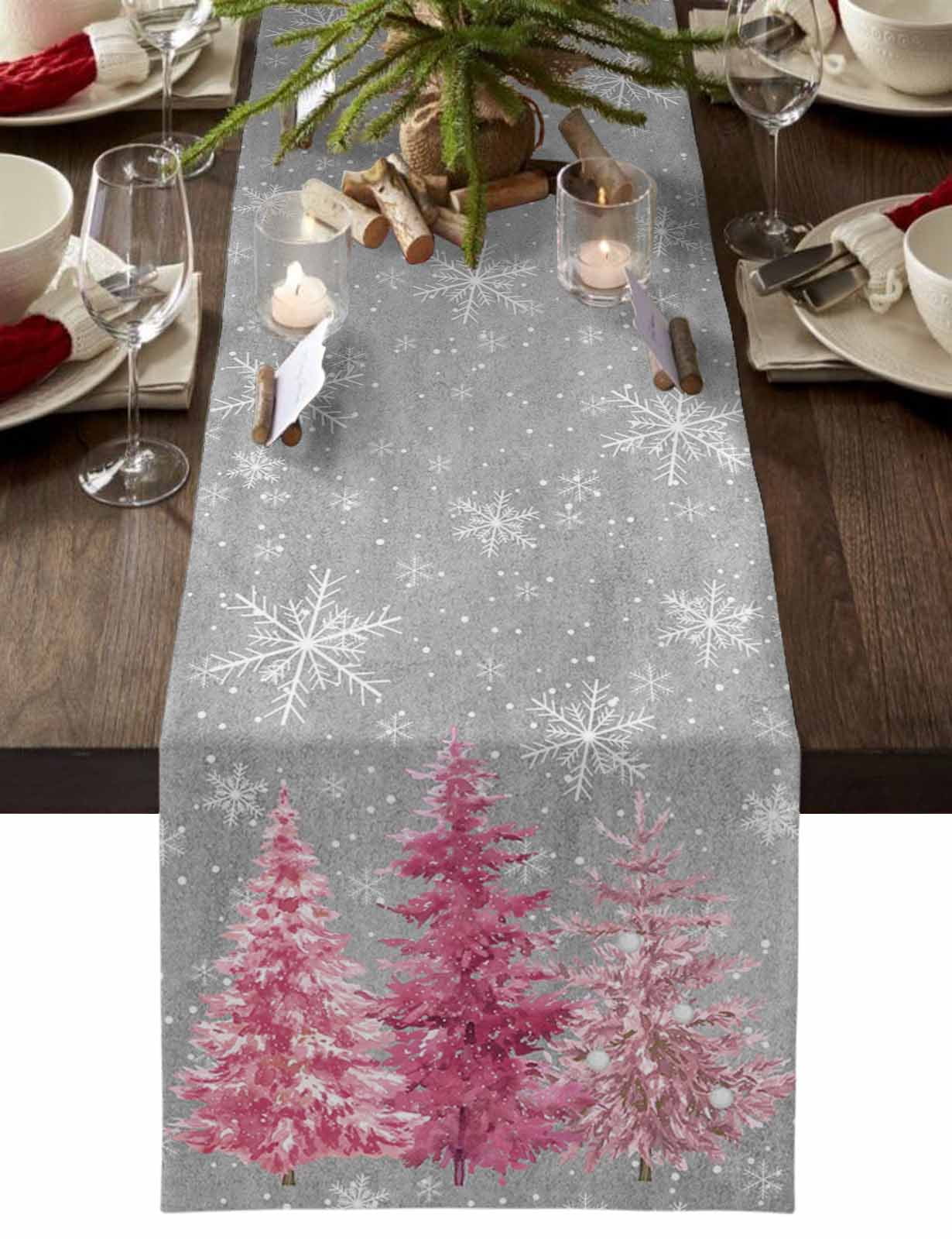 Abstract Christmas Tree Table Runner-Cotton Linen- 48 Inch Holiday ...