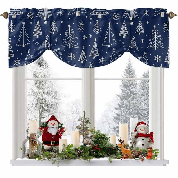 Abstract Christmas Tree Tie Up Valances Curtain, Lines Trees Navy ...
