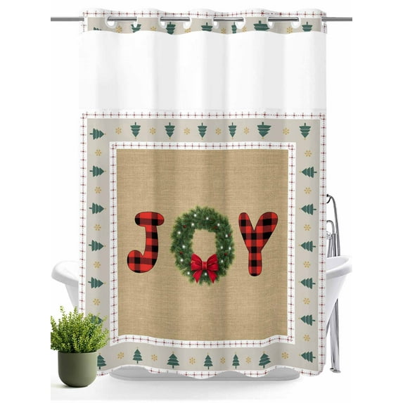 Abstract Christmas Trees No Hooks Shower Curtain with Snap in Fabric ...