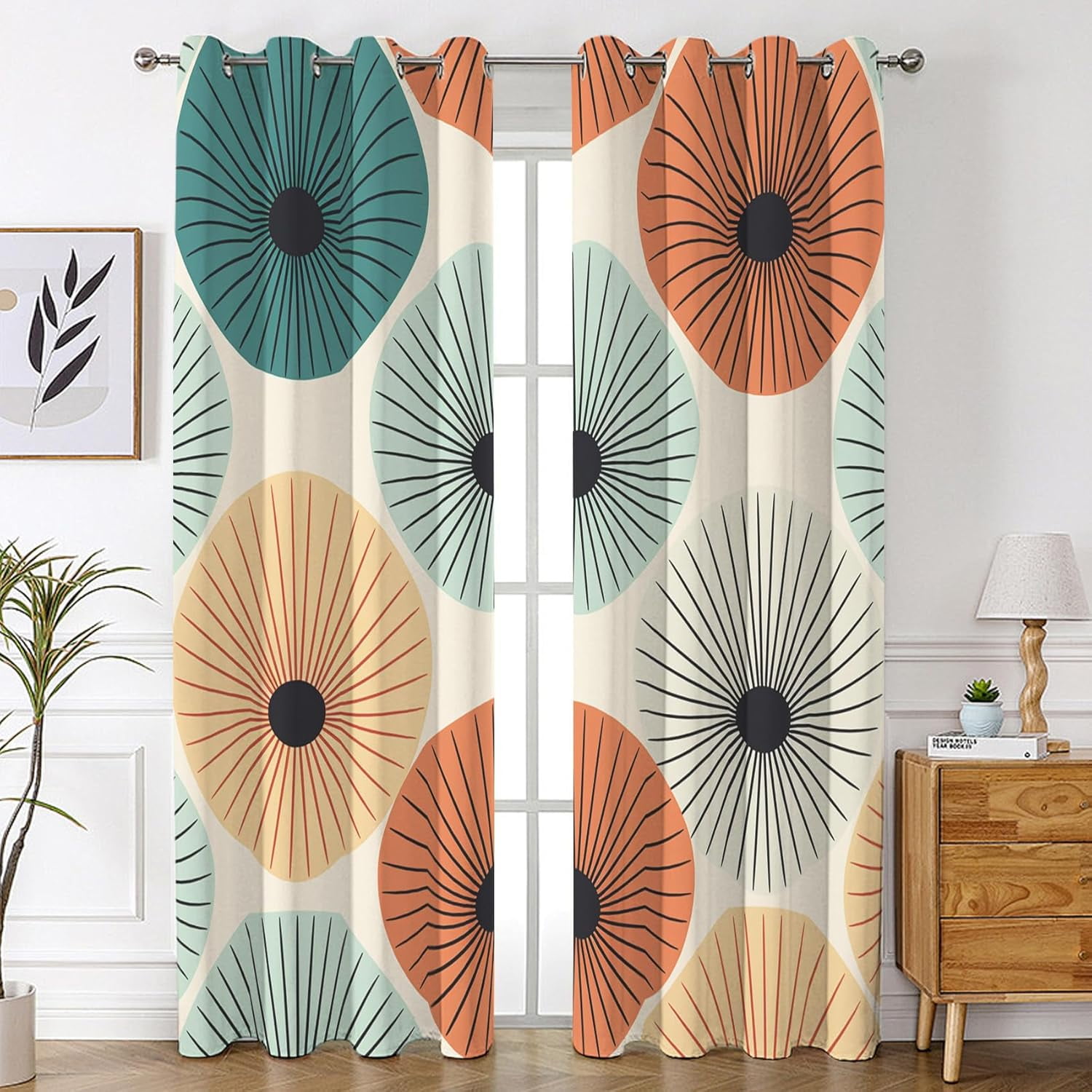 Abstract Circle Blackout Curtains, Minimalist Line Art Window Drapes ...