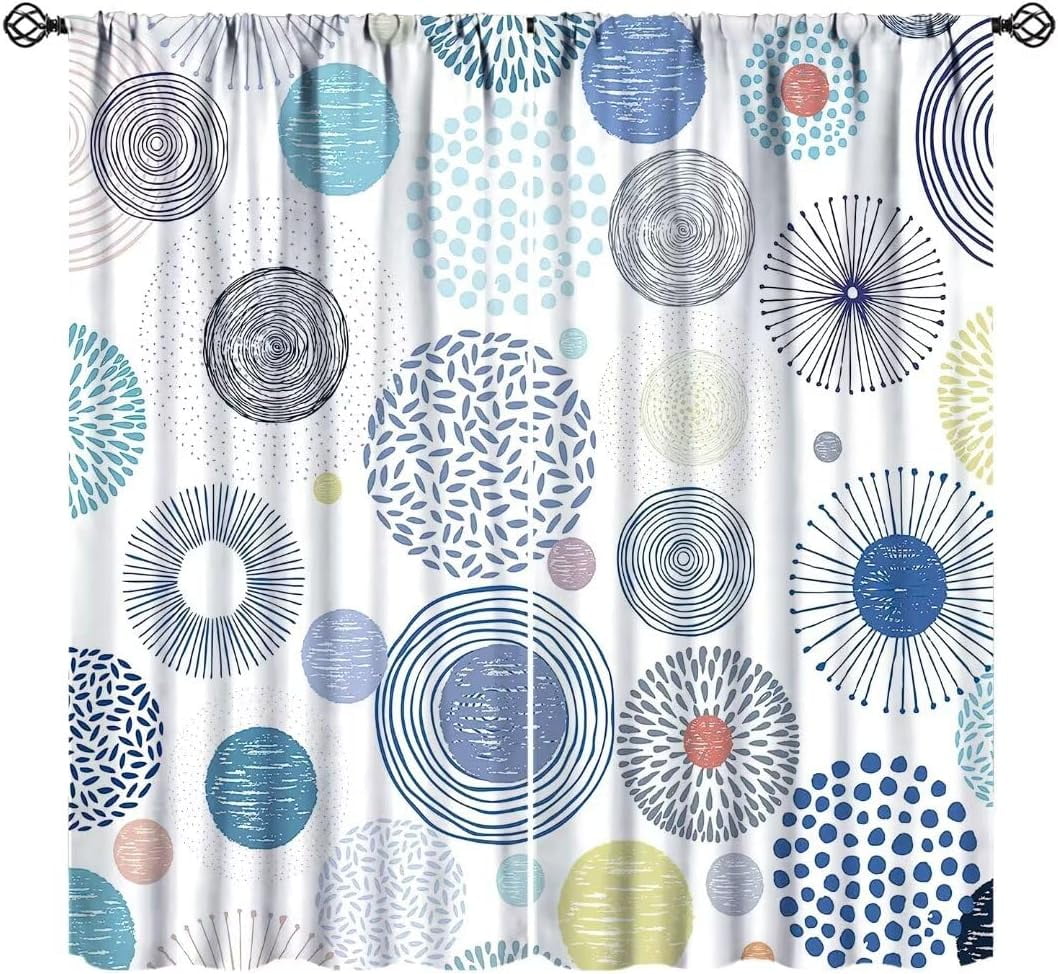 Abstract Circle Curtains, Modern Graffiti Design Blue Dotted Striped ...