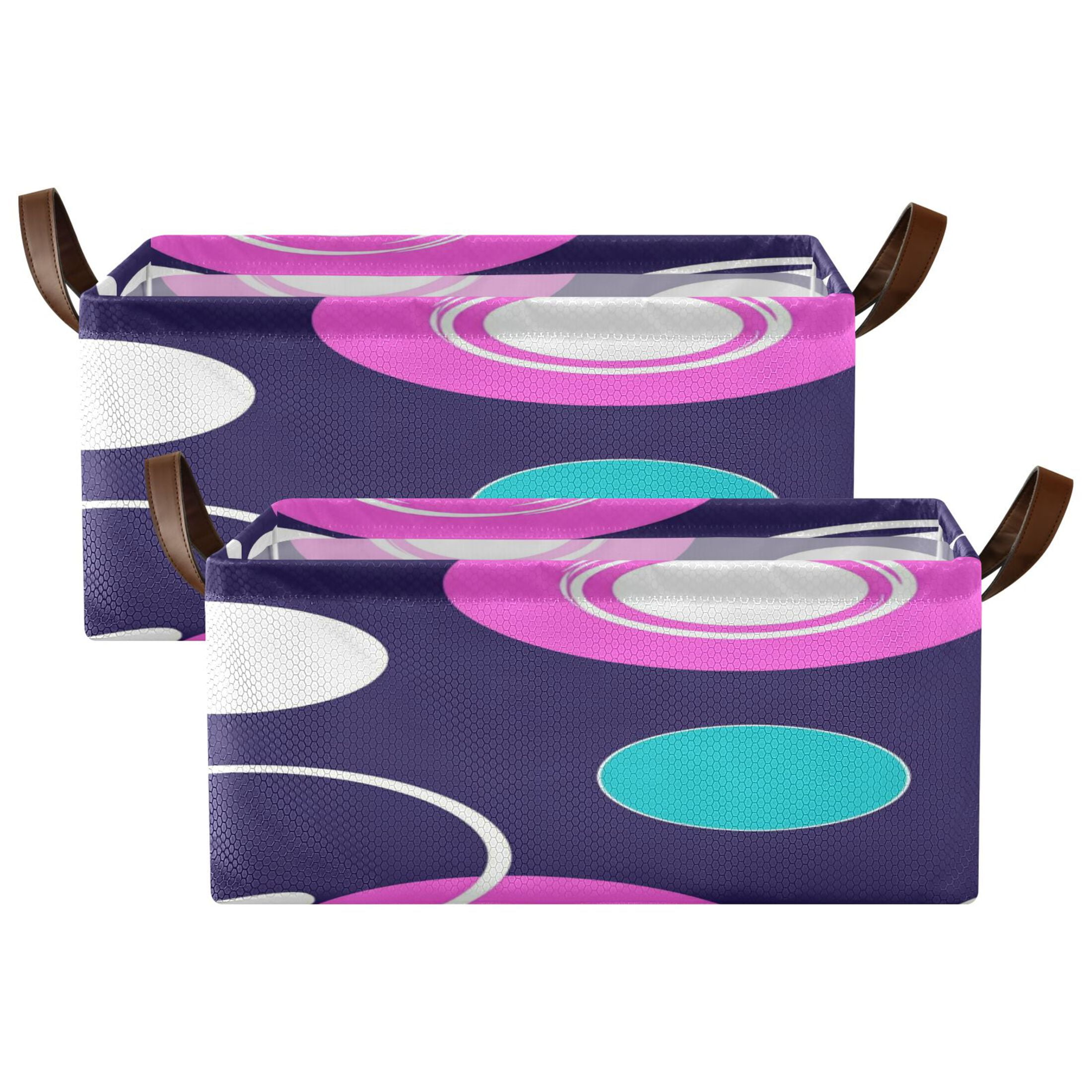 Abstract Circle Design Shelf Baskets Set of 2 Foldable Metal Frame Open ...
