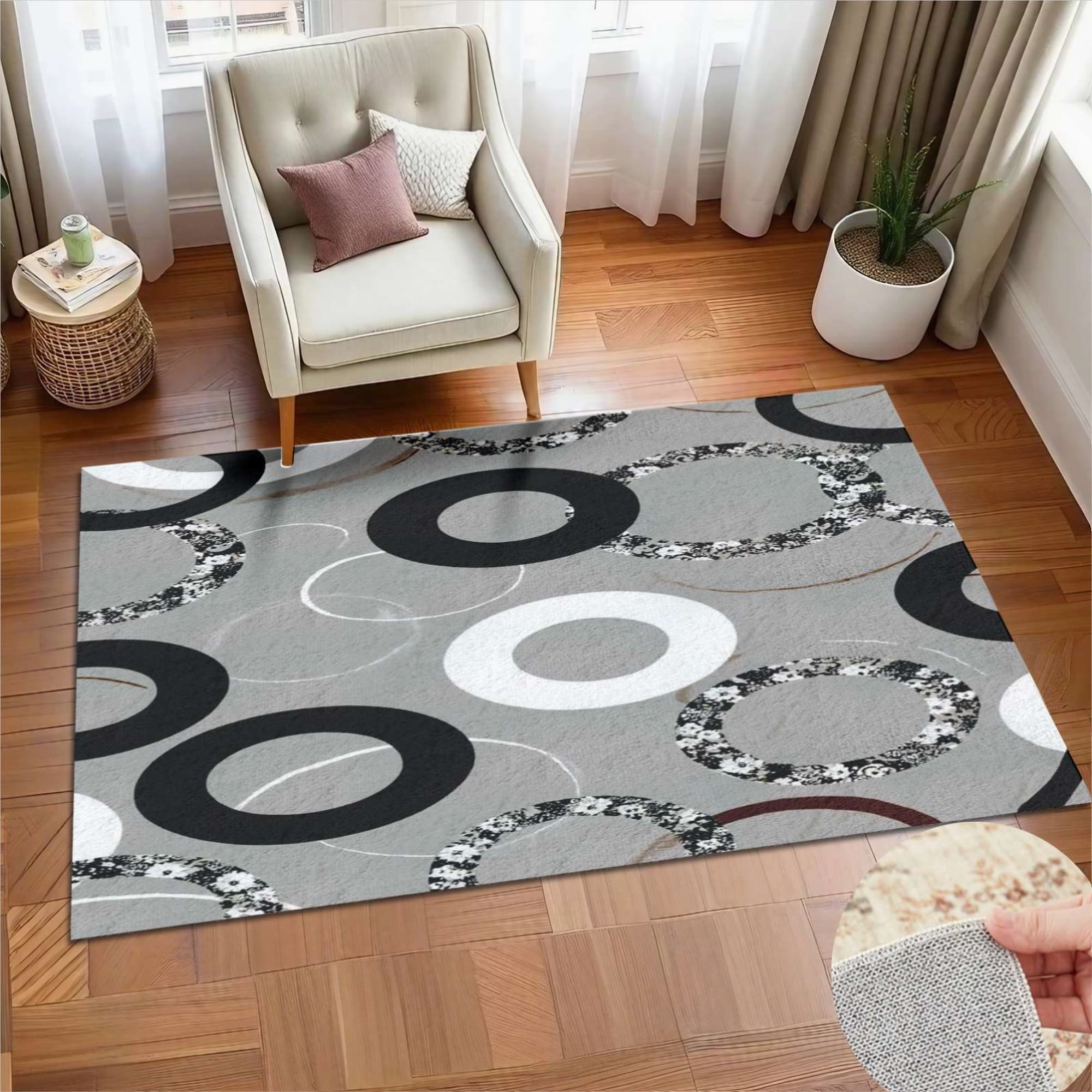 Abstract Circle Pattern Design Soft Large Area Rugs Washable Rug With ...