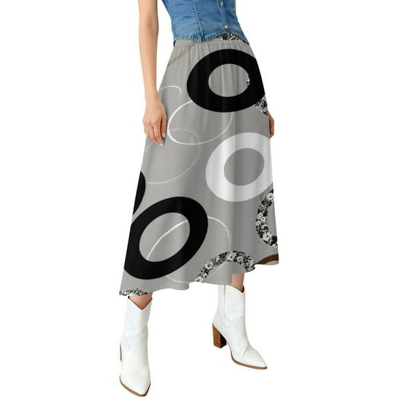 Abstract Circle Pattern Design Women High Waist Midi Skirt Elegant Midi ...