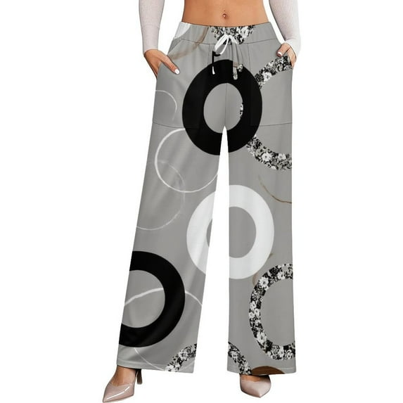 Abstract Circle Pattern Design Women's Casual Wide Leg Pants Comfort ...