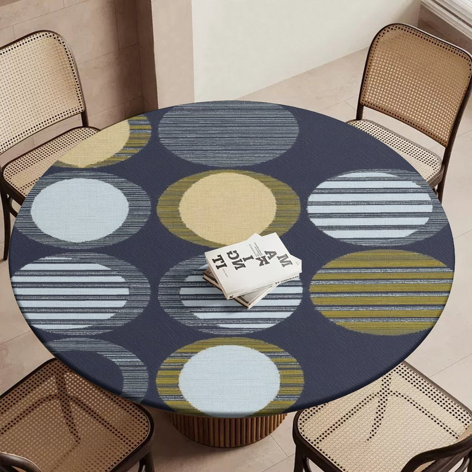 Abstract Circle Textile Design Round Table Cover Kitchen Printed ...