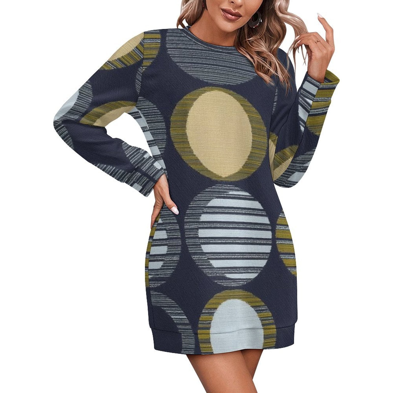 Abstract Circle Textile Design Women Elegant Long Sleeve Warm Dress ...