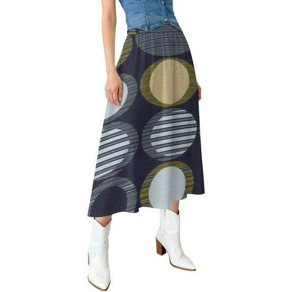 Abstract Circle Textile Design Women High Waist Midi Skirt Elegant Midi ...