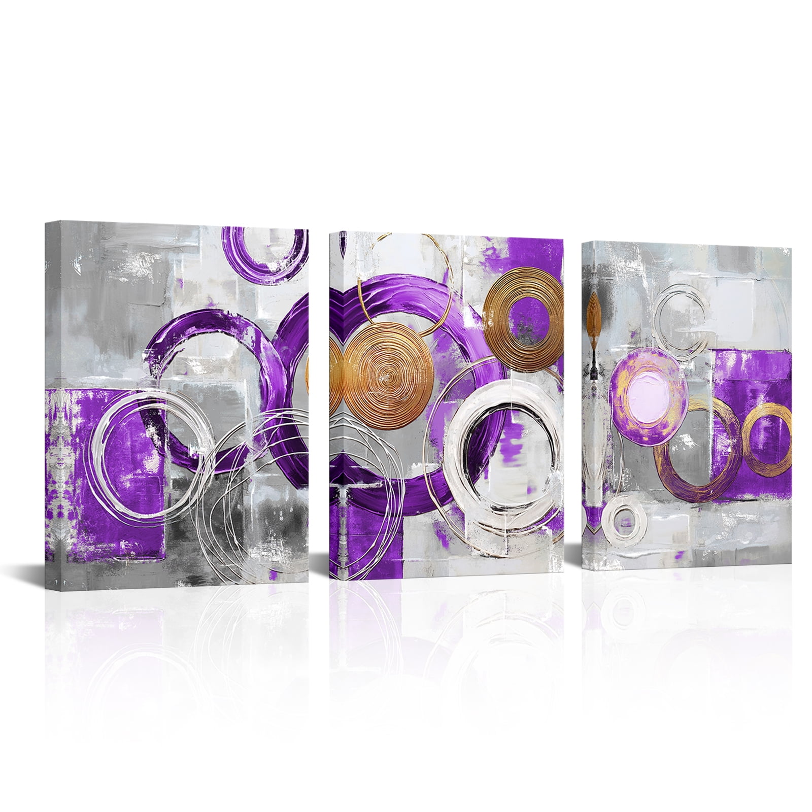 Abstract Circle Wall Art ART -Circle Line, Purple and White Canvas ...