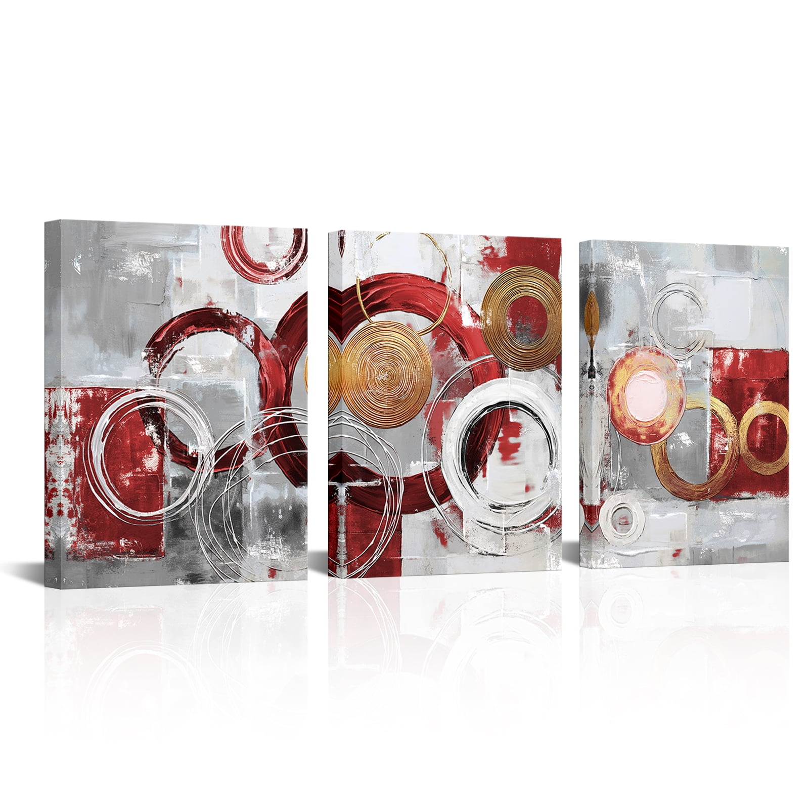 Abstract Circle Wall Art ART -Circle Line, Red and White Canvas Prints ...