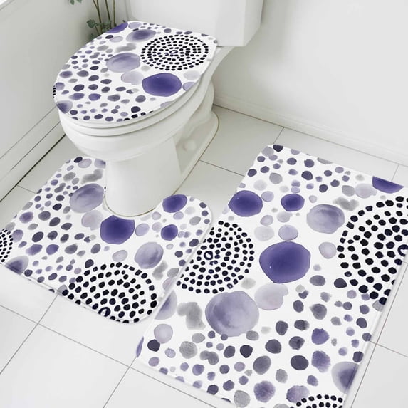 Abstract Circles Bathroom Rugs Set Modern Minimalist Purple Black ...