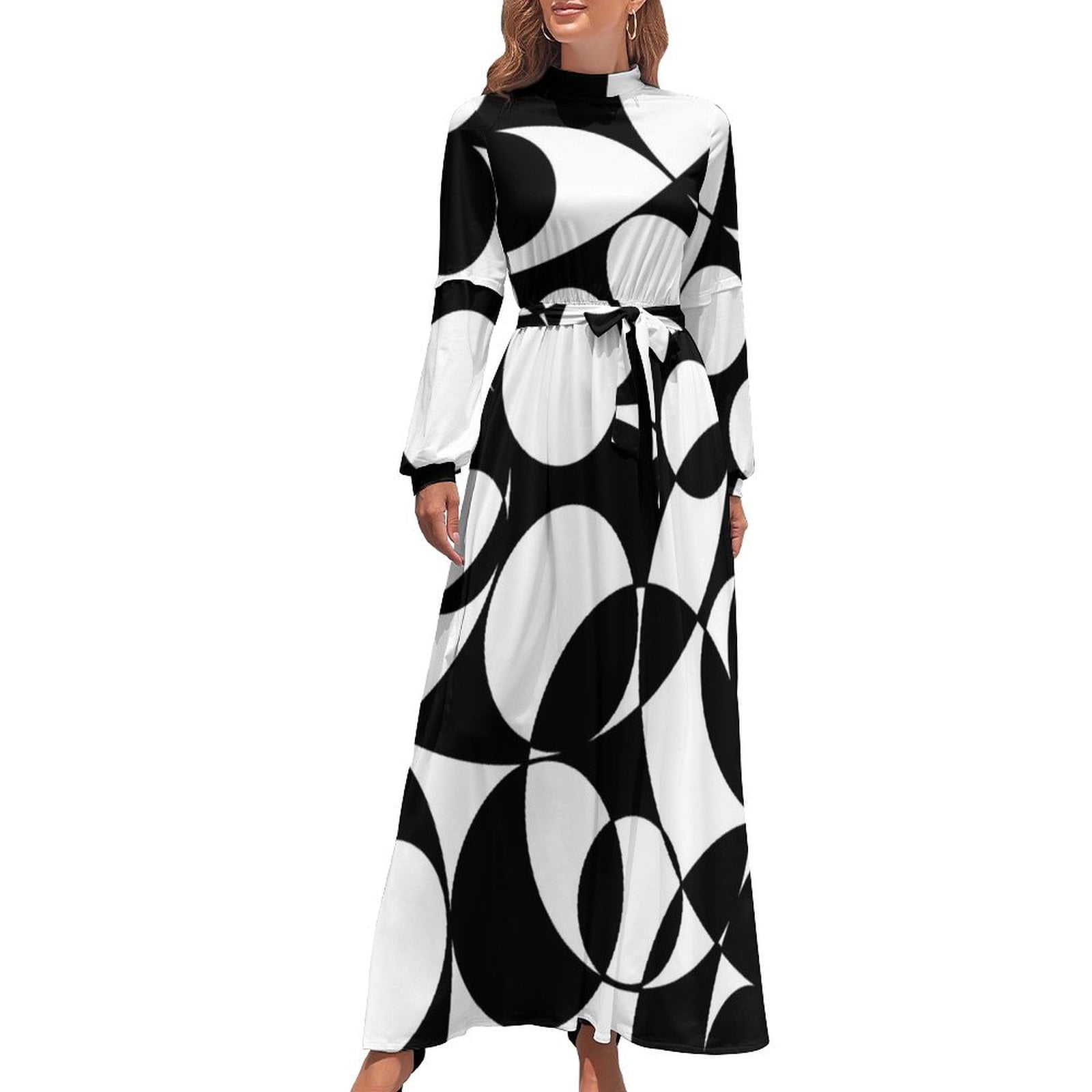 Abstract Circles Black and White Spheres Maximalist Pattern Long Dress ...