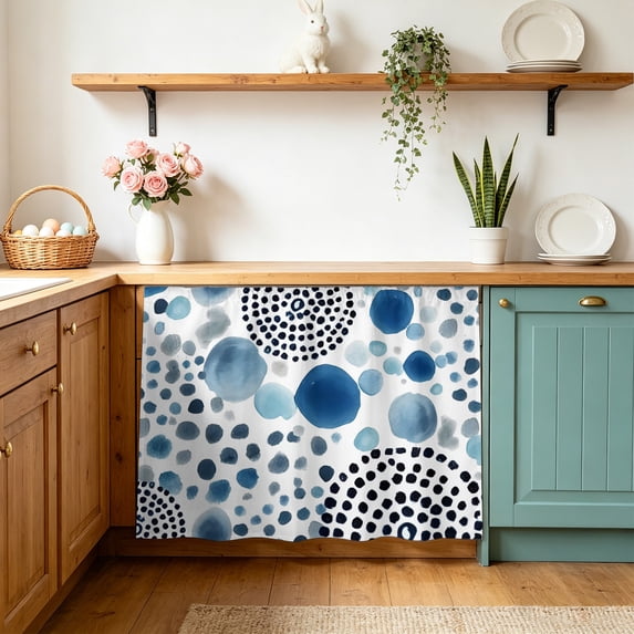 Abstract Circles Cabinet Curtains 10"Wx11"L, Modern Minimalist Navy ...