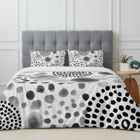 Abstract Circles Duvet Cover Set King Size, Modern Minimalist Gray ...