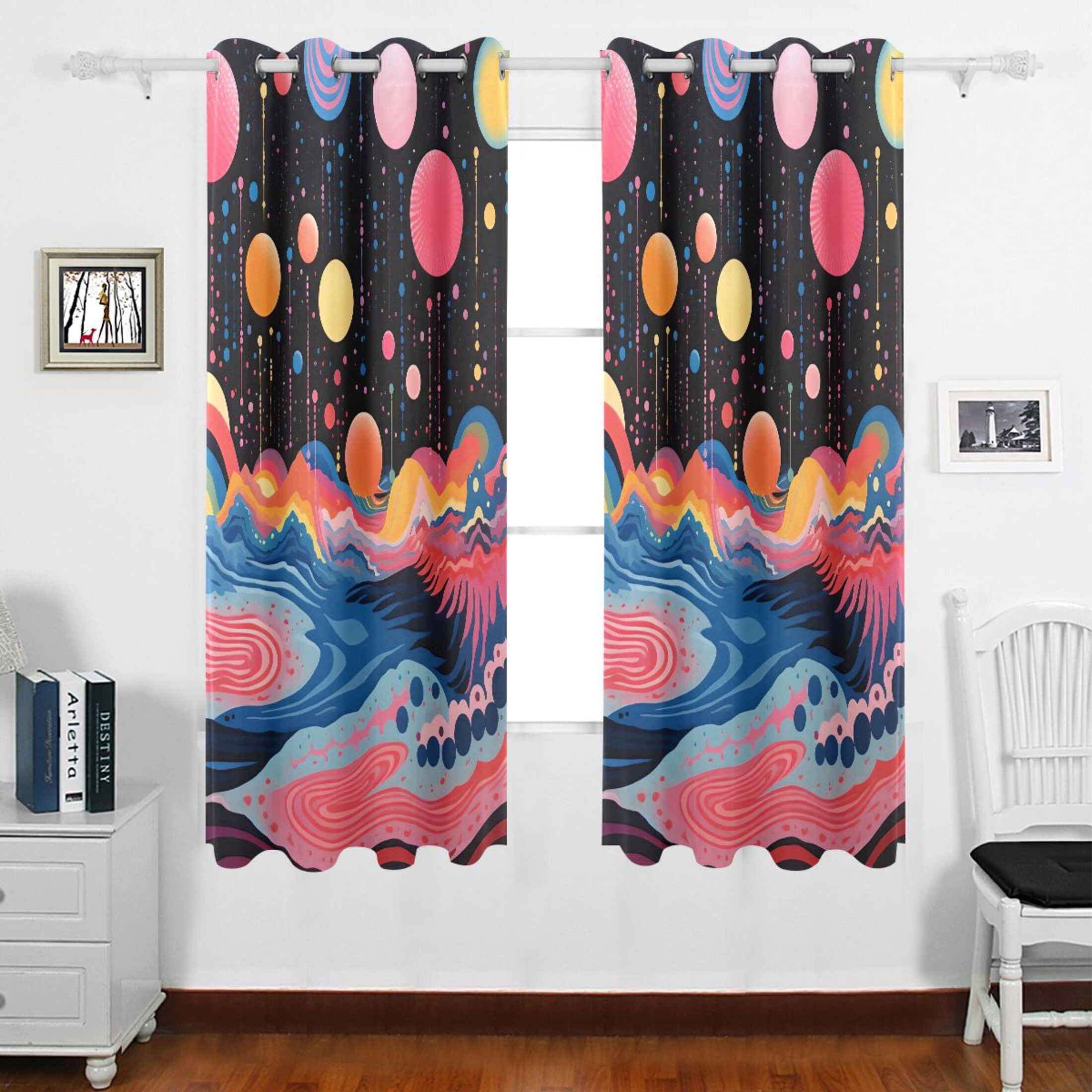 Abstract Circles Grommet Blackout Curtains Thermal Insulated Window ...