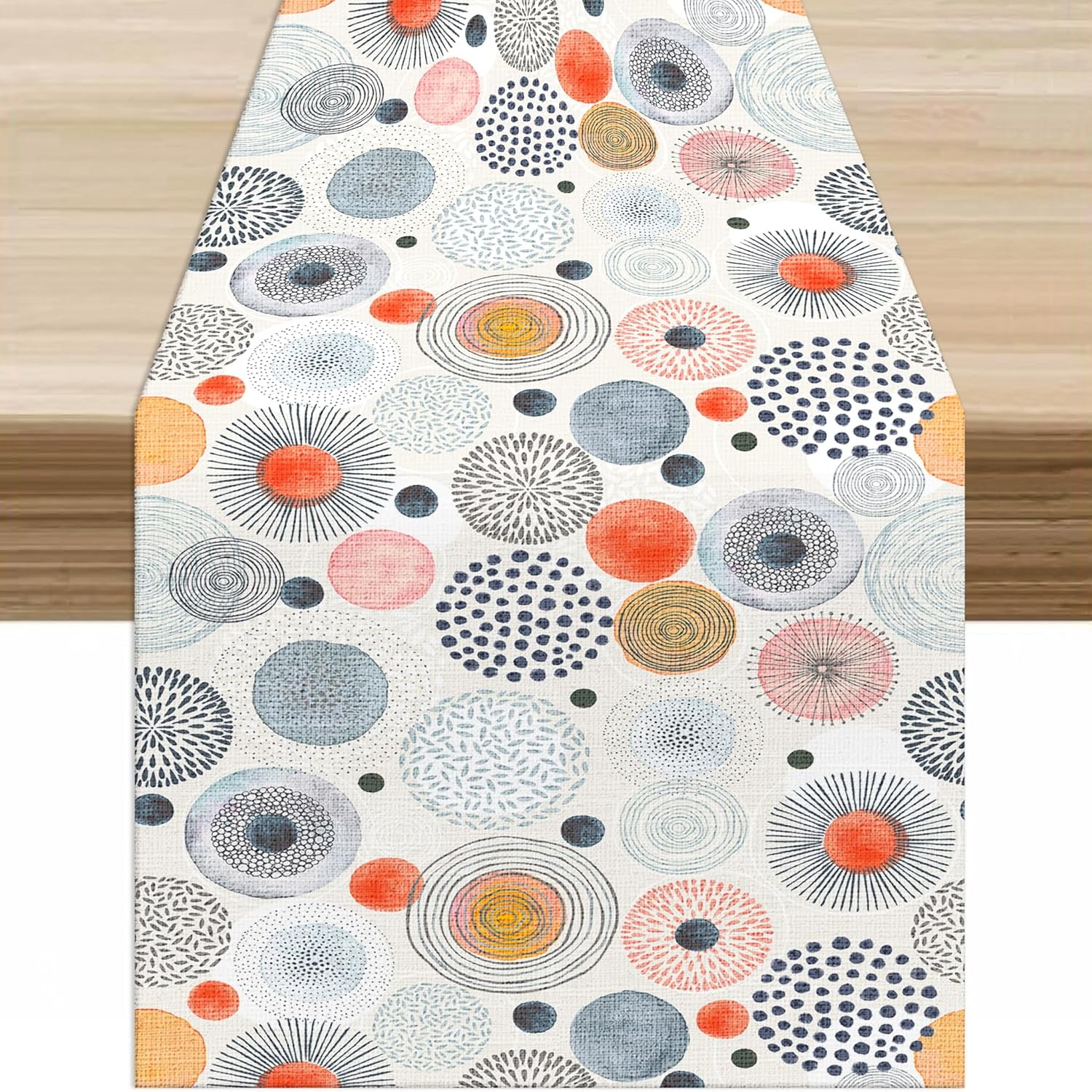 Abstract Circular Atomic Table Runner for Kitchen Colorful Mid Century ...
