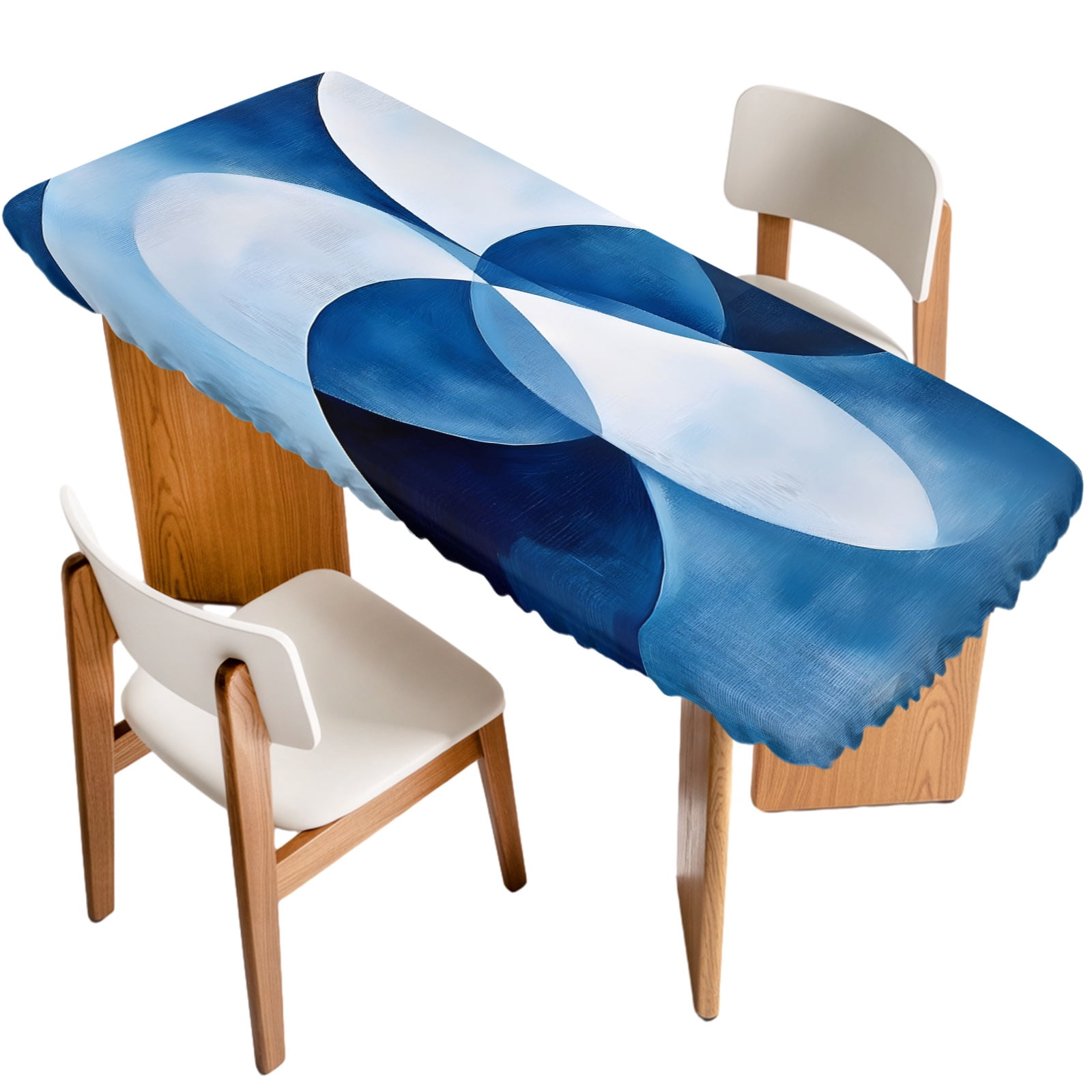 Abstract Circular Fitted Rectangle Tablecloth 32" x 96" White Blue ...