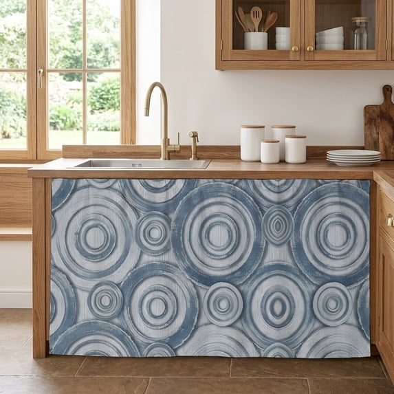 Abstract Circular Ripples Cabinet Curtains 32" W x 55" L, Artistic Blue ...